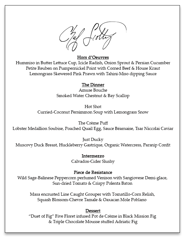 MENU SAMPLES Chef Scotty
