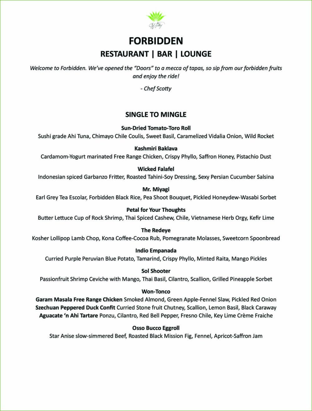 MENU SAMPLES - Chef Scotty